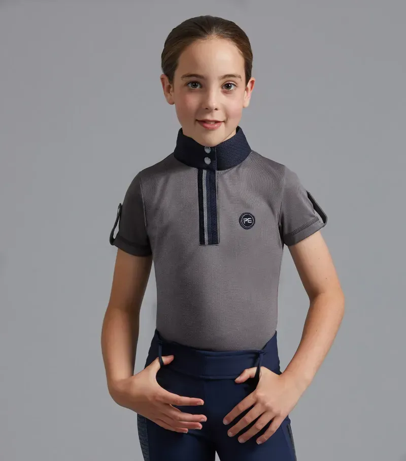 Premier Equine Girl's Mini Amia Technical Short Sleeve Riding Top in Grey